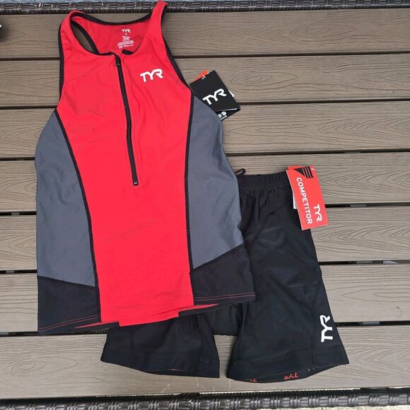 TYR | Other | Tyr Men Blackred 2 Pc Triathlon Tank 8 In Padded Short ...